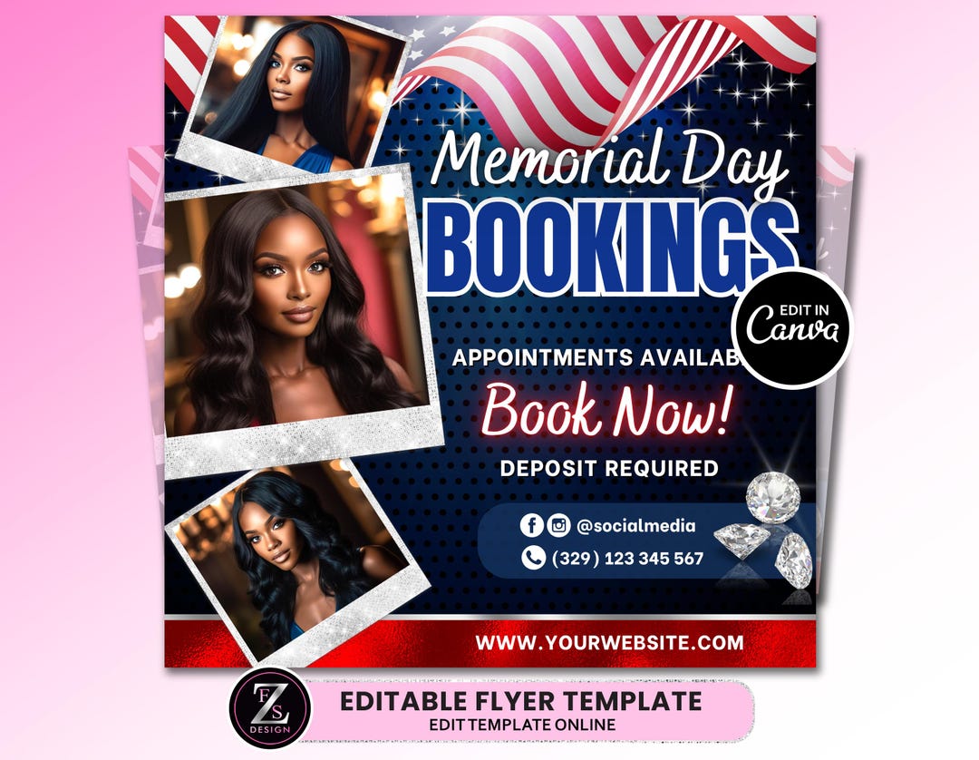 Memorial Day Bookings Flyer, Holiday Makeup Flyer, Memorial Braids ...