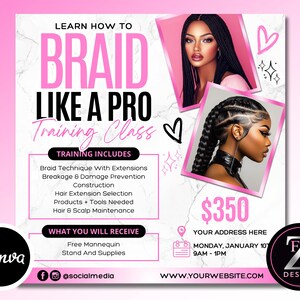 Braid Class Flyer, Braiding Training Flyer, Braid Course Flyer, Beauty ...