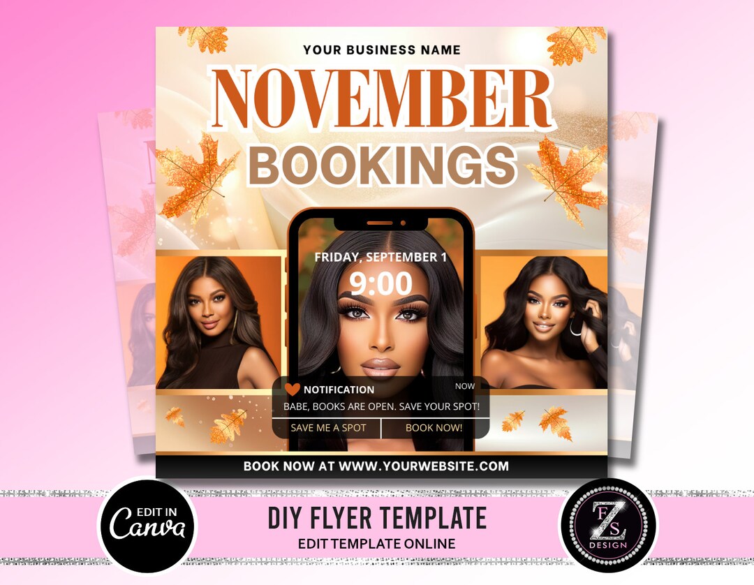 November Bookings Flyer, Book Now Flyer, November Appointment Flyer ...