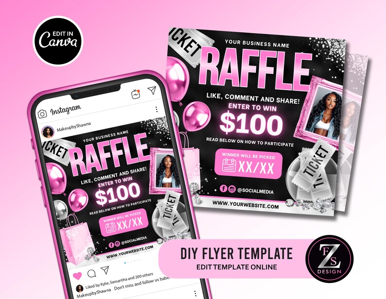 Raffle Giveaway Flyer, Editable Contest Flyer, Hair Lashes Braids Wig ...