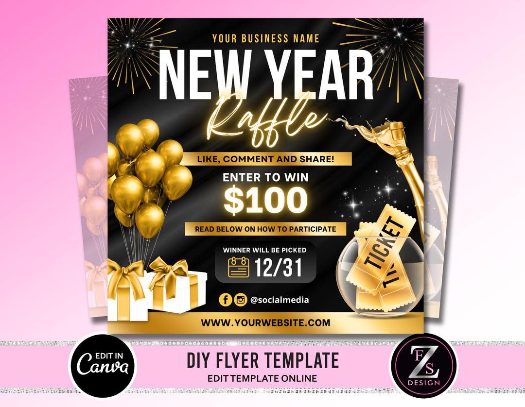 New Year Raffle Giveaway Flyer, Holiday Flyer, Giveaway Flyer, Holiday ...