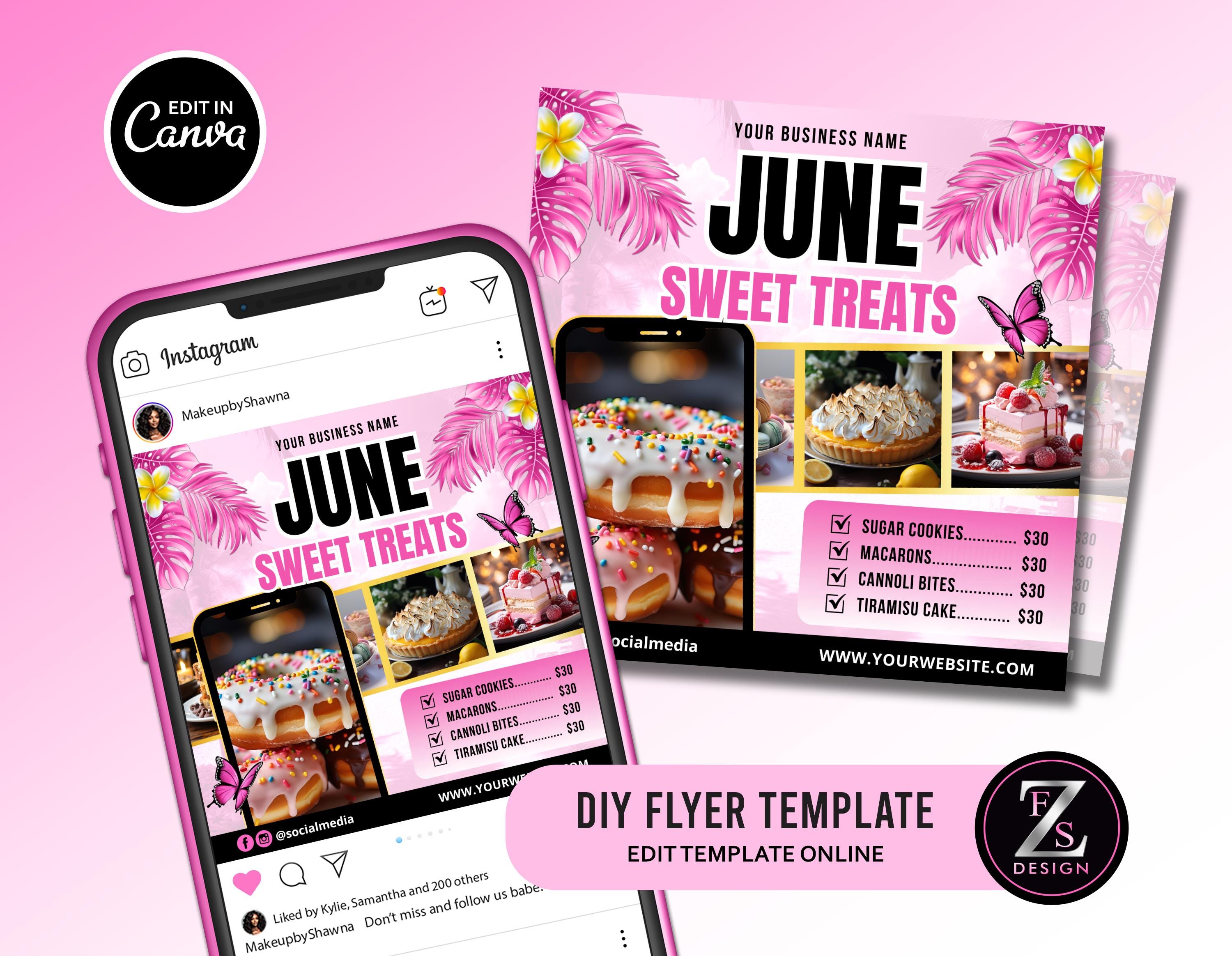 June Bakery Flyer, Bake Sale Flyer, Sweet Treats Flyer, Summer Flyer ...