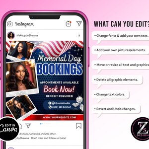 Memorial Day Bookings Flyer, Holiday Makeup Flyer, Memorial Braids ...