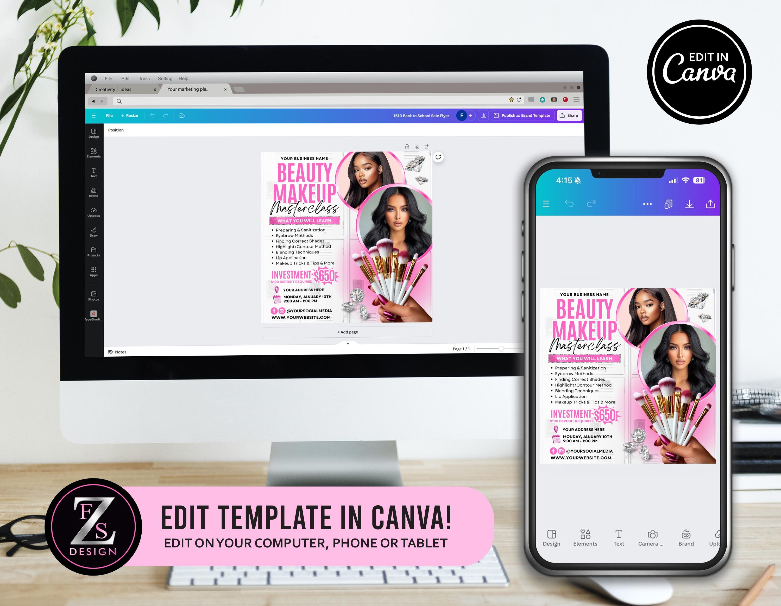 Makeup Masterclass Flyer, MUA Course Flyer Template, Beauty Salon ...