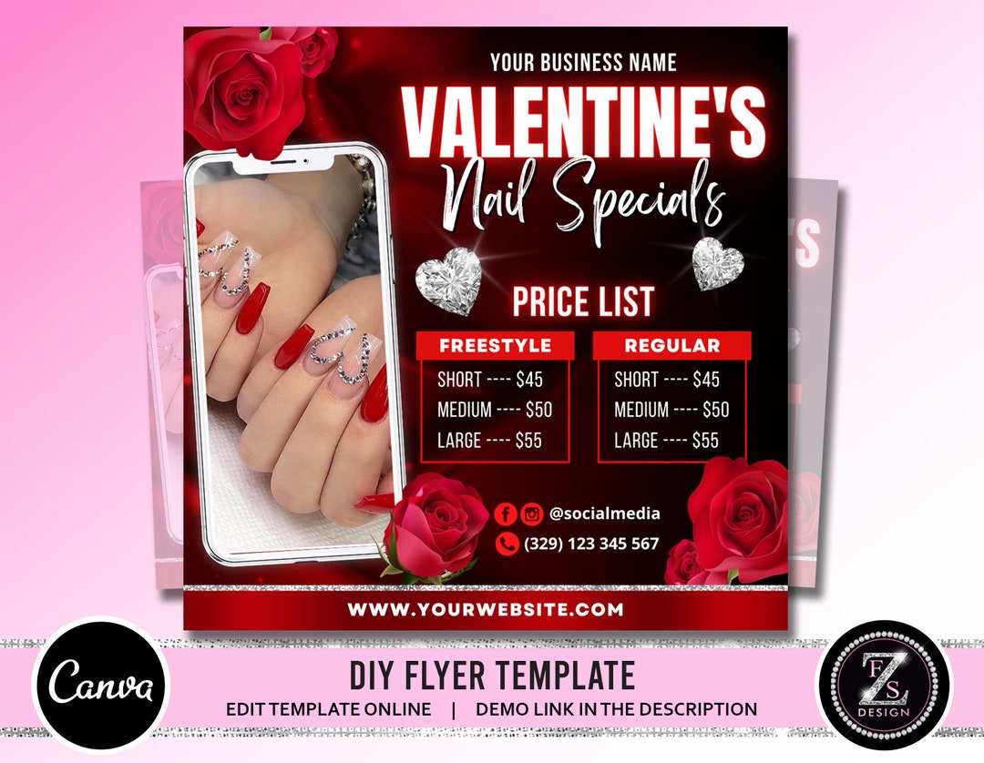 Valentines Day Nails Specials Flyer, Nail Prices Flyer, February Flyer ...