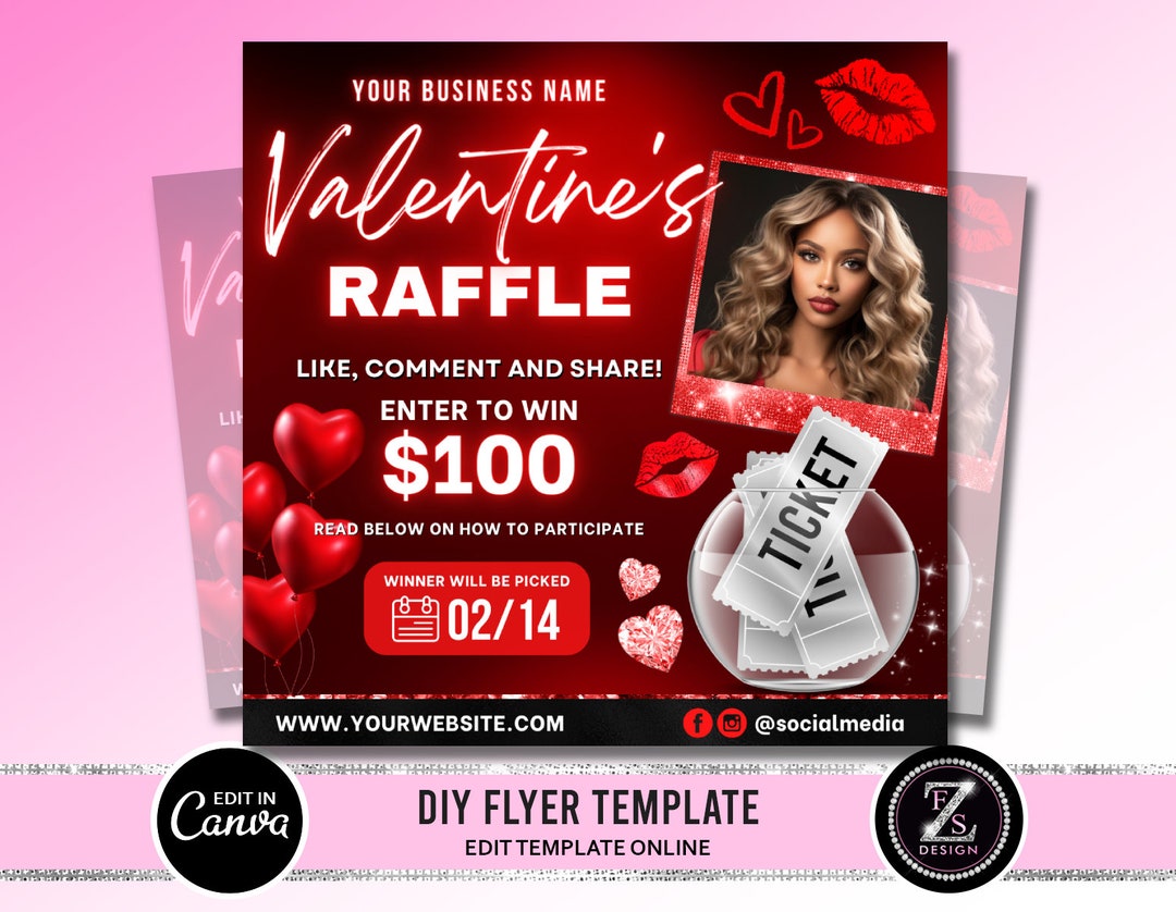 Valentines Day Raffle Giveaway Flyer, DIY Valentines Flyer, Giveaway ...