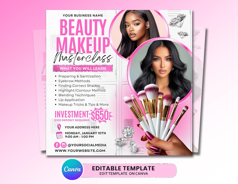 Makeup Masterclass Flyer, MUA Course Flyer Template, Beauty Salon ...