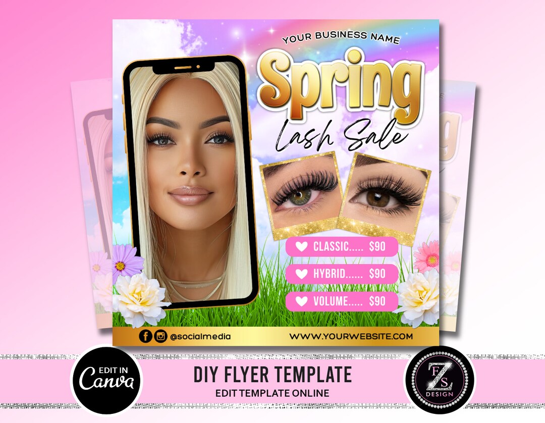 Spring Lashes Sale Flyer, DIY Lash Extensions Flyer, Beauty Lash Deals ...
