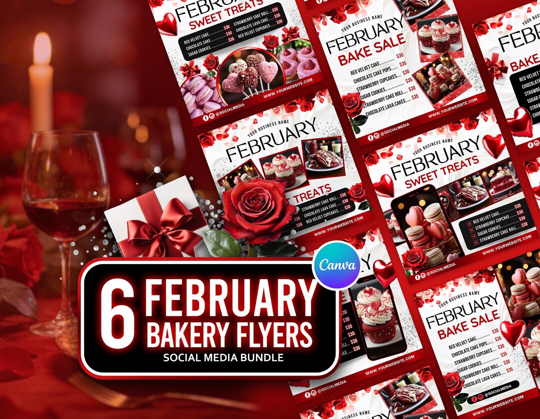 February Bakery Bundle Flyer, Valentines Day Sweet Treats Flyer, Pastry ...