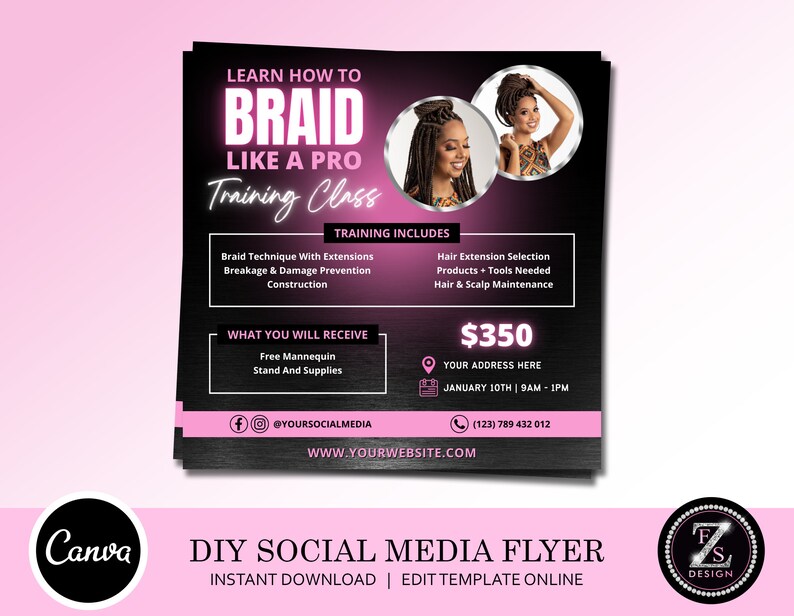 Braid Class Flyer DIY Hair Flyer Braiding Training Flyer - Etsy