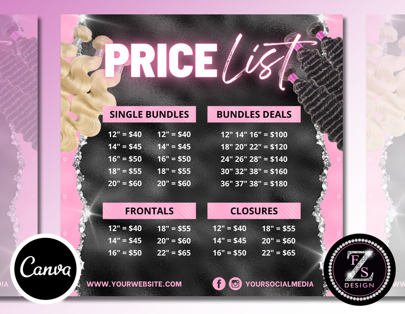 Hair Price List Flyer DIY Wig Flyer Braids Pricing List - Etsy