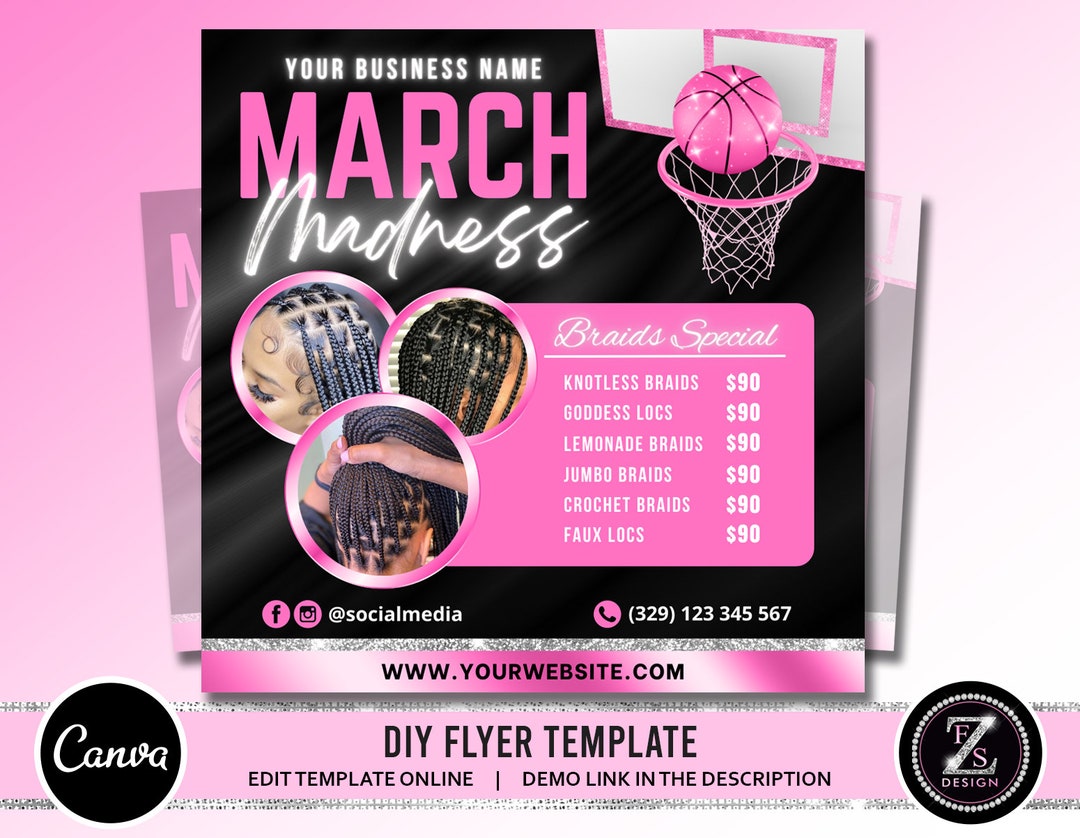 March Madness Braid Sale Flyer, March Flyer, Braid Prices Flyer, Braids ...