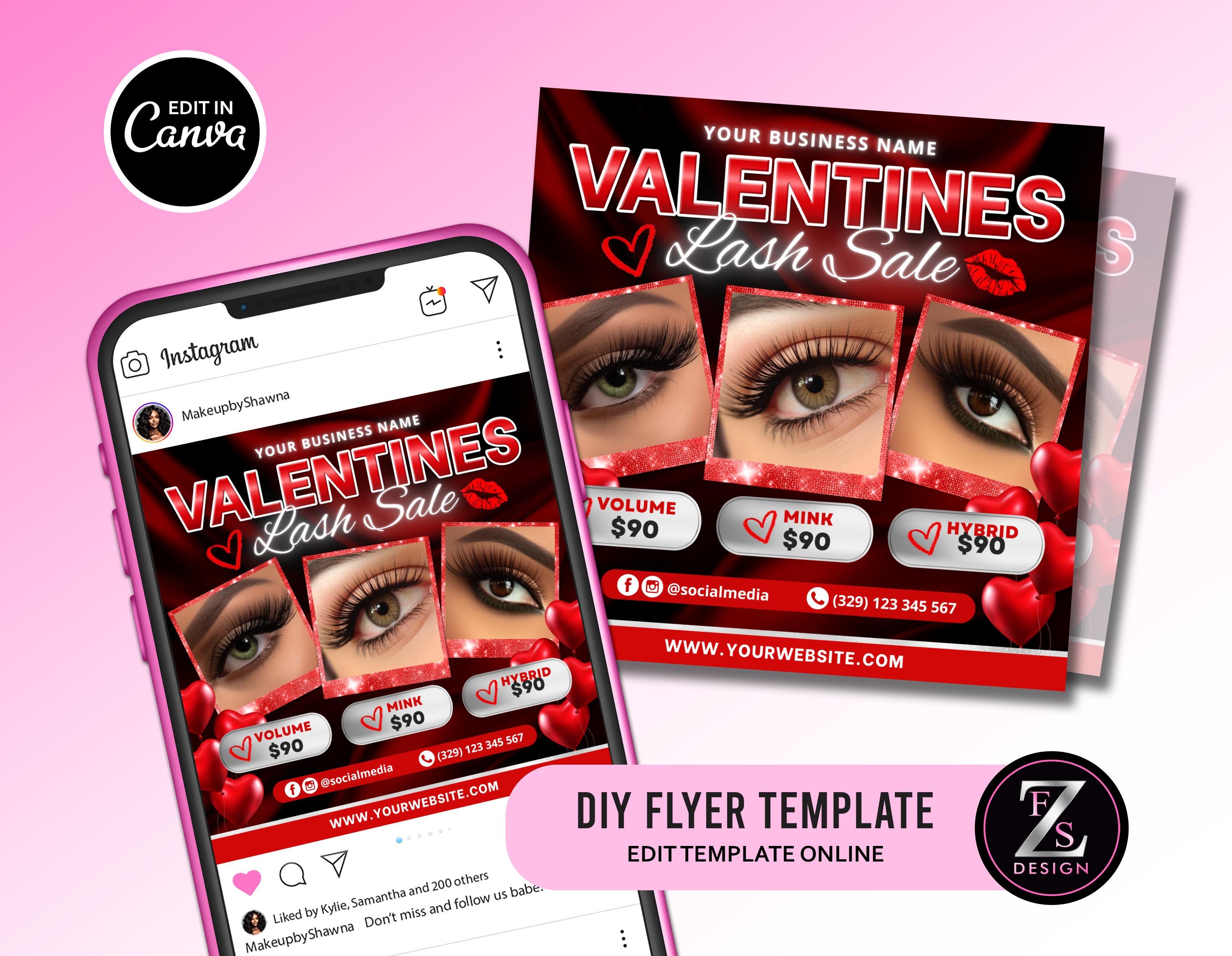 Valentines Day Lash Sale Flyer, DIY Lash Extensions Flyer, Beauty Lash ...