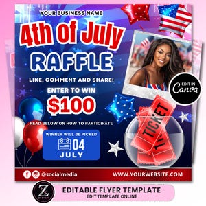 4th of July Raffle Giveaway Flyer, DIY Holiday Flyer, Giveaway Flyer ...