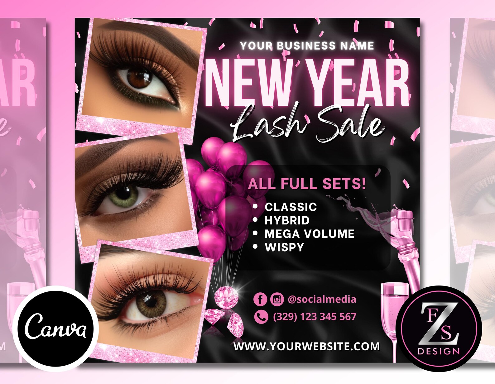 New Year Lash Sale Flyer, DIY Lash Extensions Flyer, Beauty Lash Deals ...