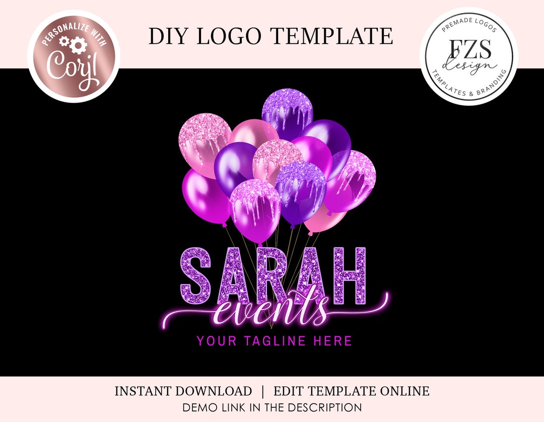 Party Decor Logo Design Pink Balloons Logo Event Planner Logo - Etsy