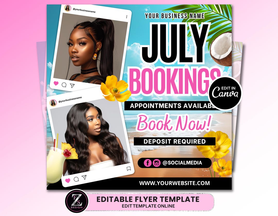 July Bookings Flyer, Book Now Flyer, July Appointment Flyer, July Sale ...