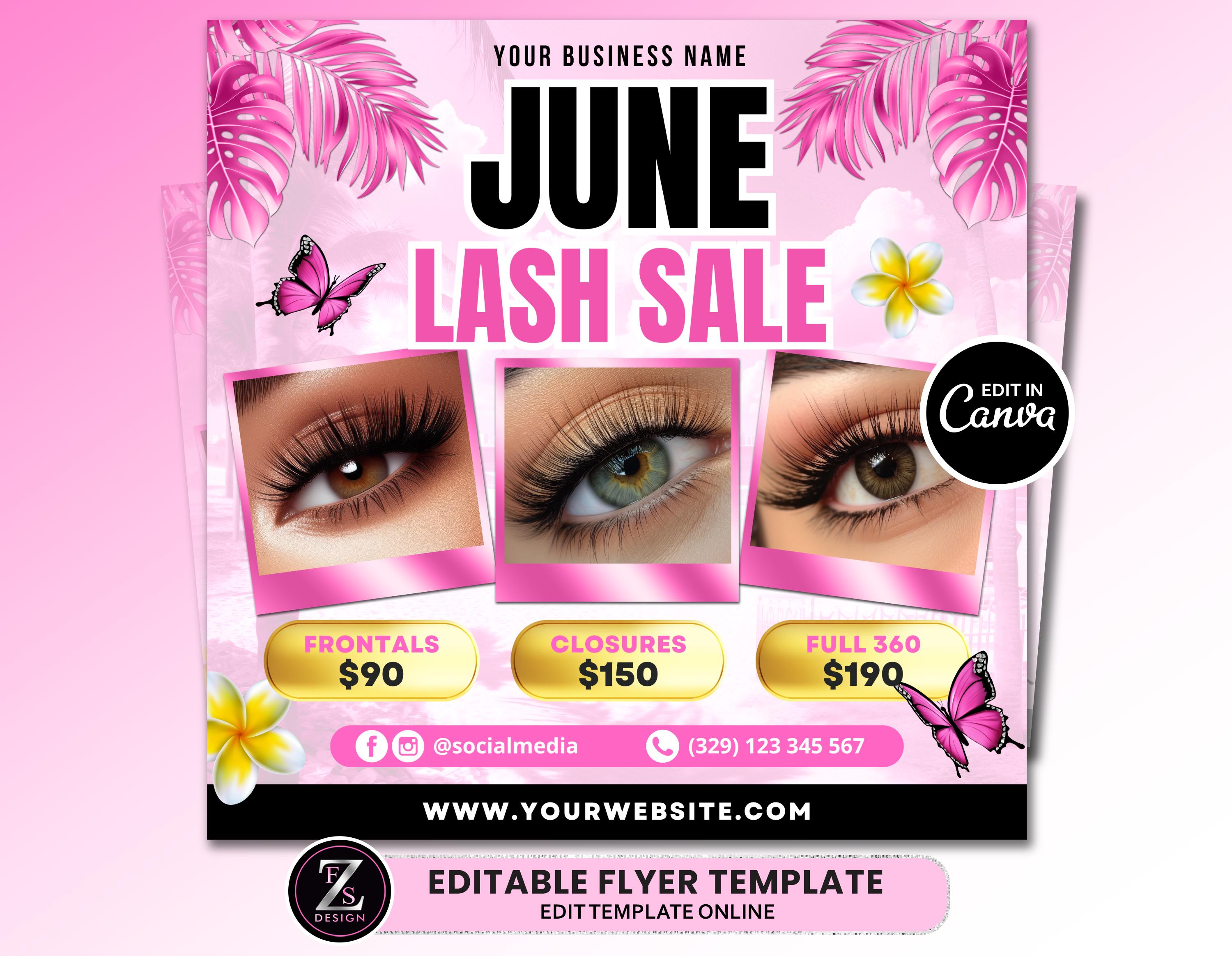 June Lash Sale Flyer, DIY Lash Extensions Flyer, Lash Deals Flyer ...