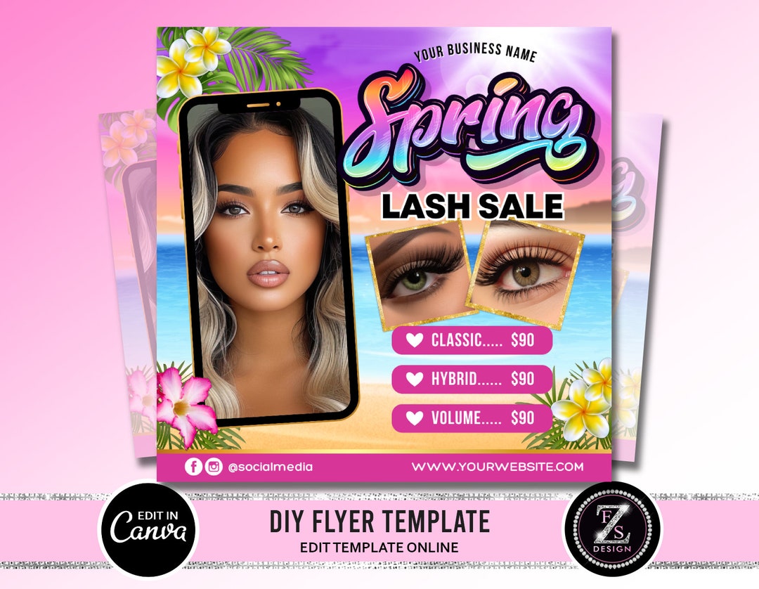 Spring Lashes Sale Flyer, DIY Lash Extensions Flyer, Beauty Lash Deals ...