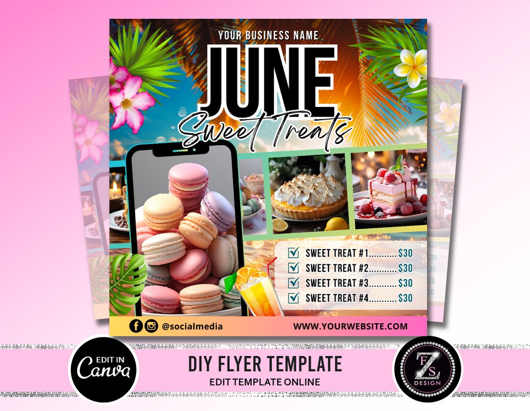 June Bakery Flyer, Bake Sale Flyer, Sweet Treats Flyer, Summer Flyer ...