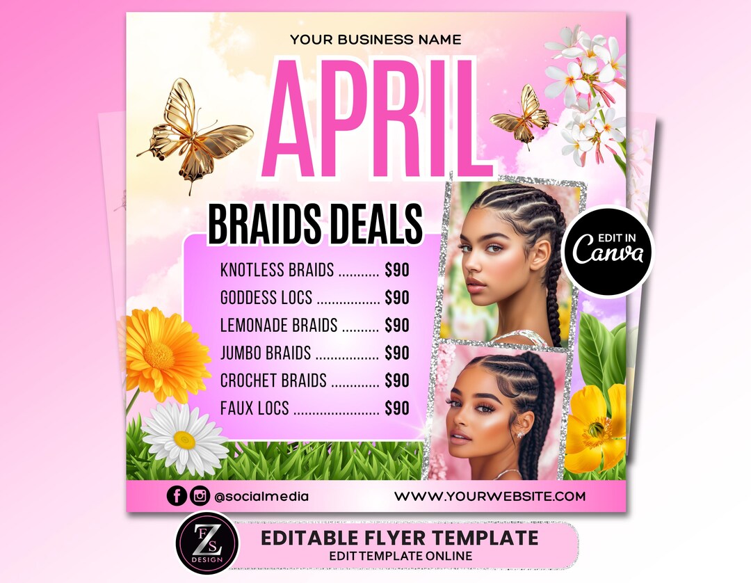 April Braids Flyer, Braids Price List Flyer, April Flyer, Braids Sale ...