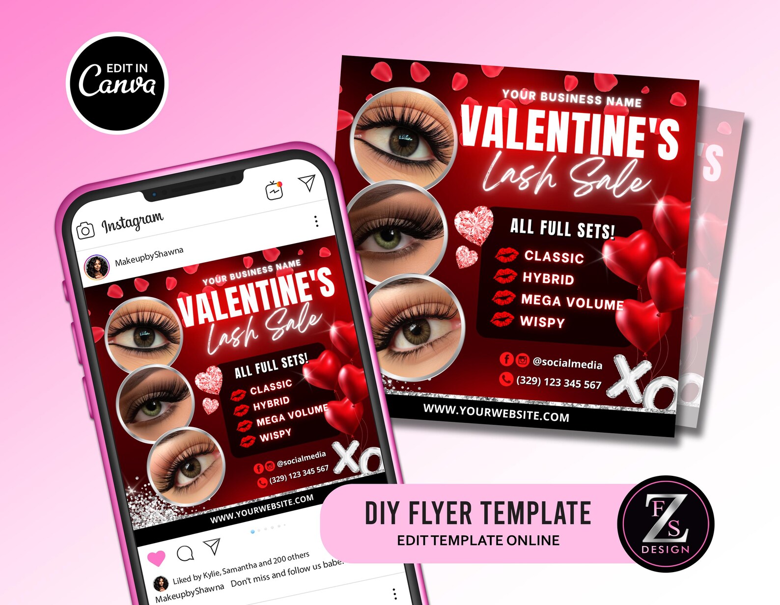 Valentines Day Lash Sale Flyer, DIY Lash Extensions Flyer, Beauty Lash ...
