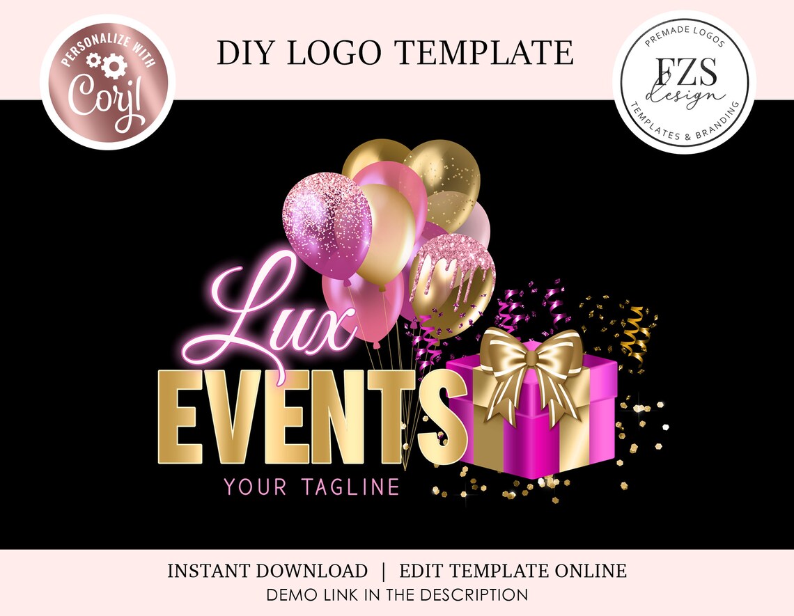 Party Decor Logo Pink Balloons Logo Gift Logo Events Logo Diy - Etsy