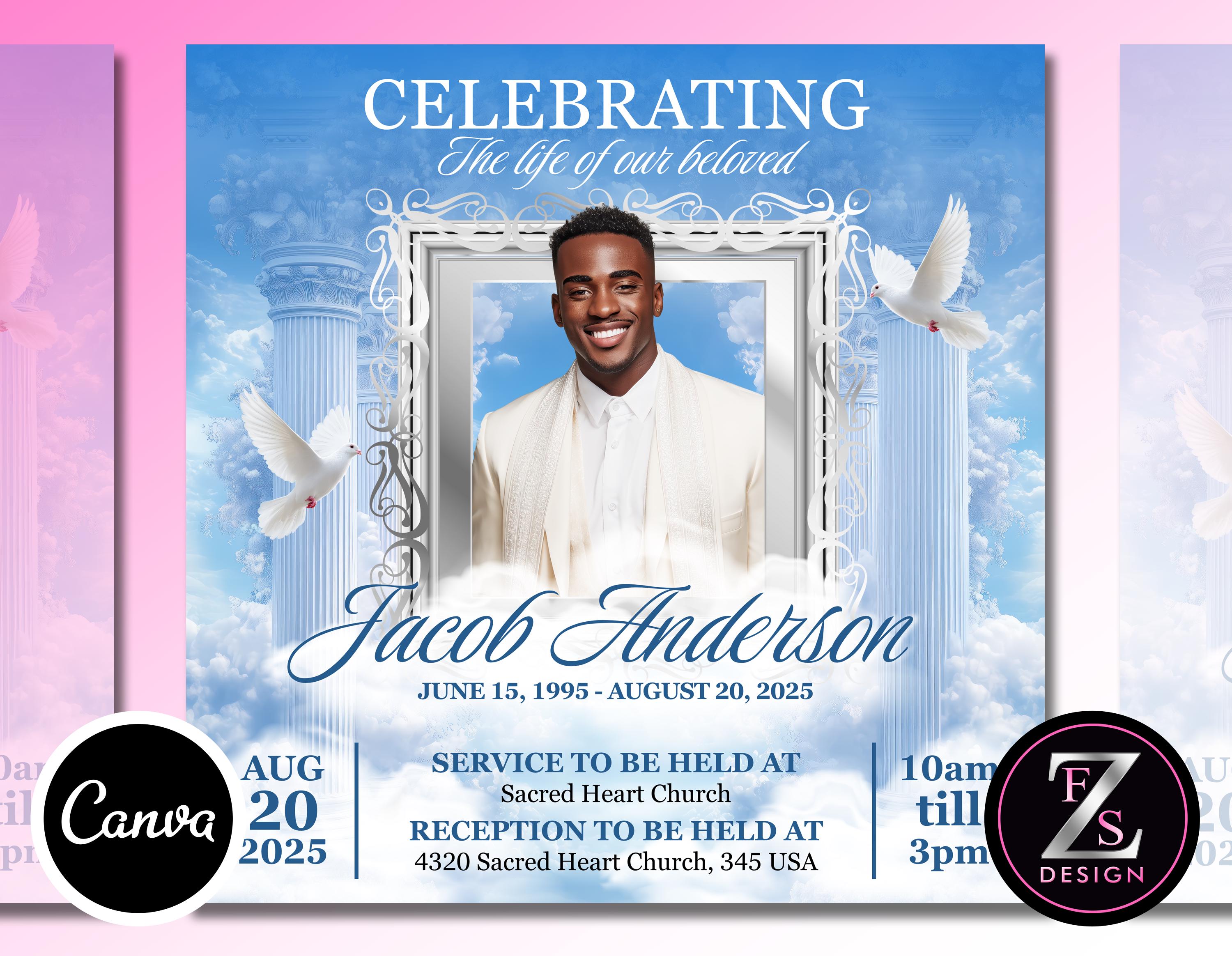 Memorial Funeral Announcement Flyer, Celebration of Life Flyer, Rest in ...