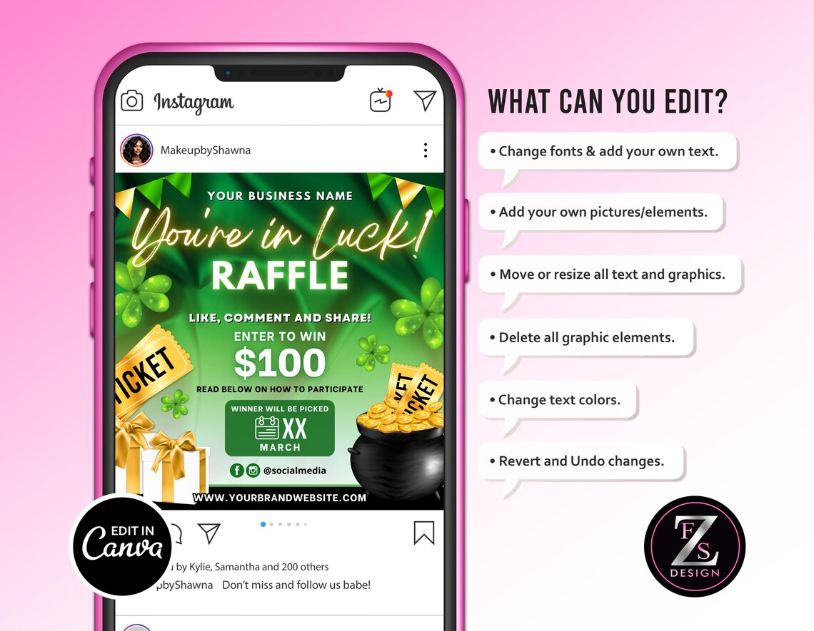 March Giveaway Flyer, Patricks Day Raffle Template, Beauty Makeup Hair ...