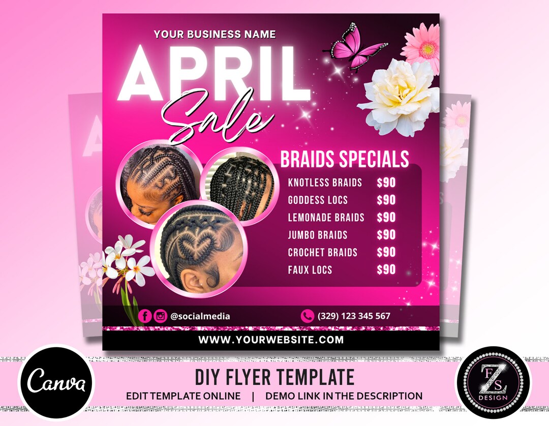 April Braid Sale Flyer, April Flyer, Braid Prices Flyer, Braids Sale ...