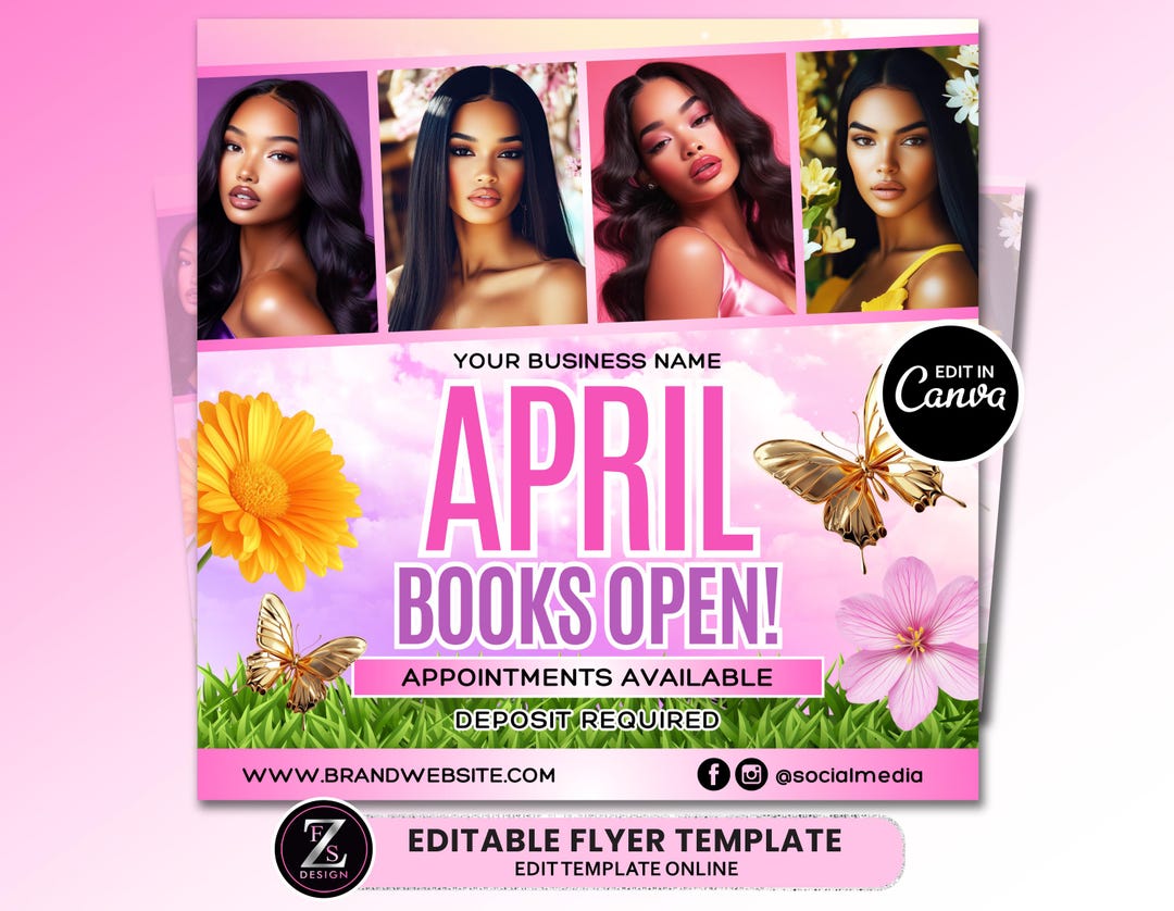 April Bookings Flyer, Book Now Flyer, April Appointment Flyer, Spring ...