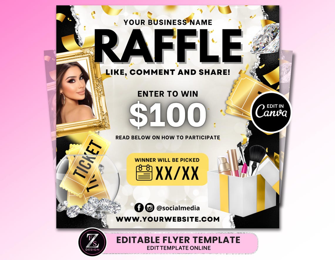 Raffle Flyer, DIY Giveaway Flyer, Raffle Ticket Flyer, Prize Flyer ...