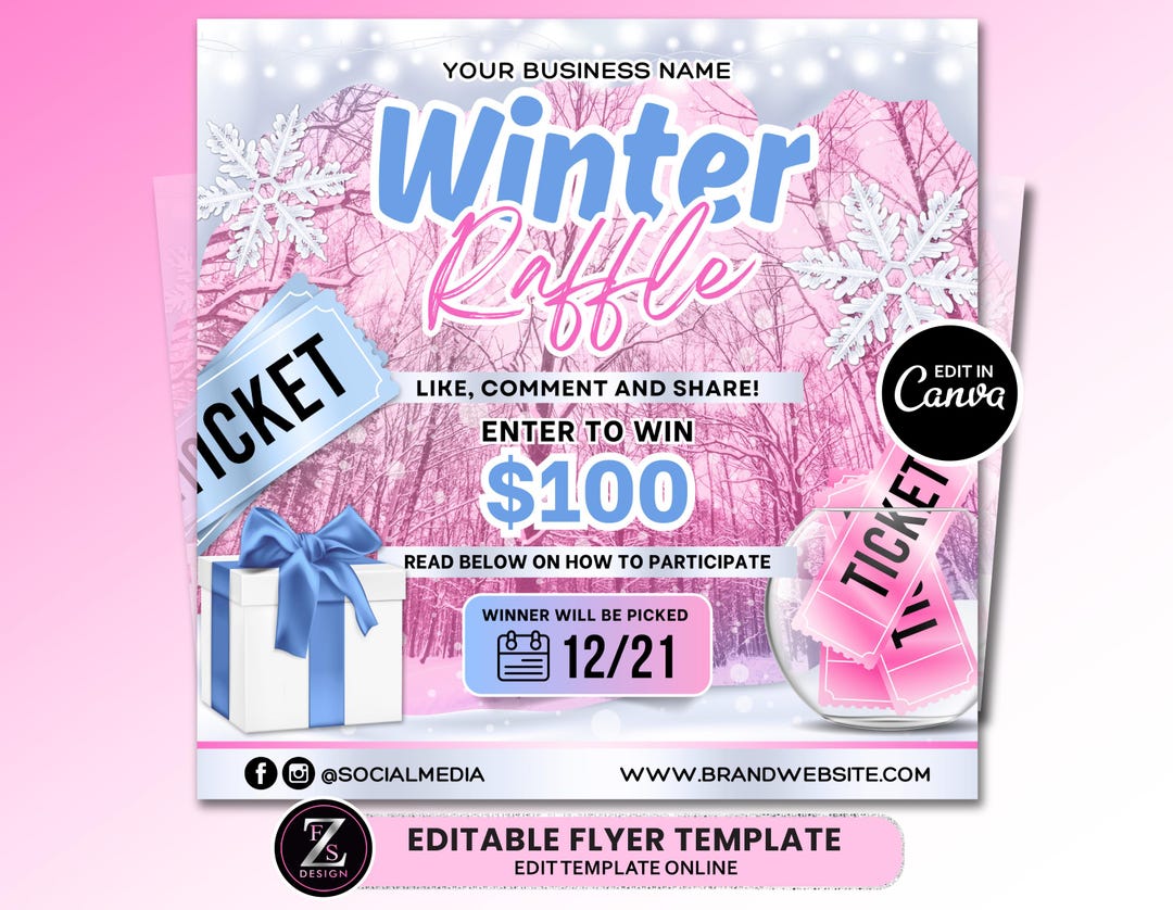 Winter Raffle Giveaway Flyer, December Giveaway Flyer, Raffle Ticket ...