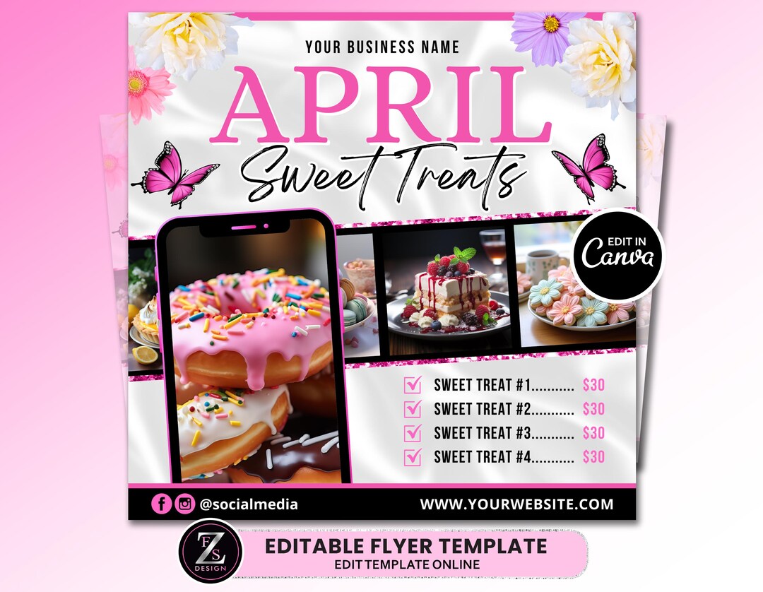 April Bake Sale Flyer, Bakery Flyer, Sweet Treats Flyer, April Dessert ...