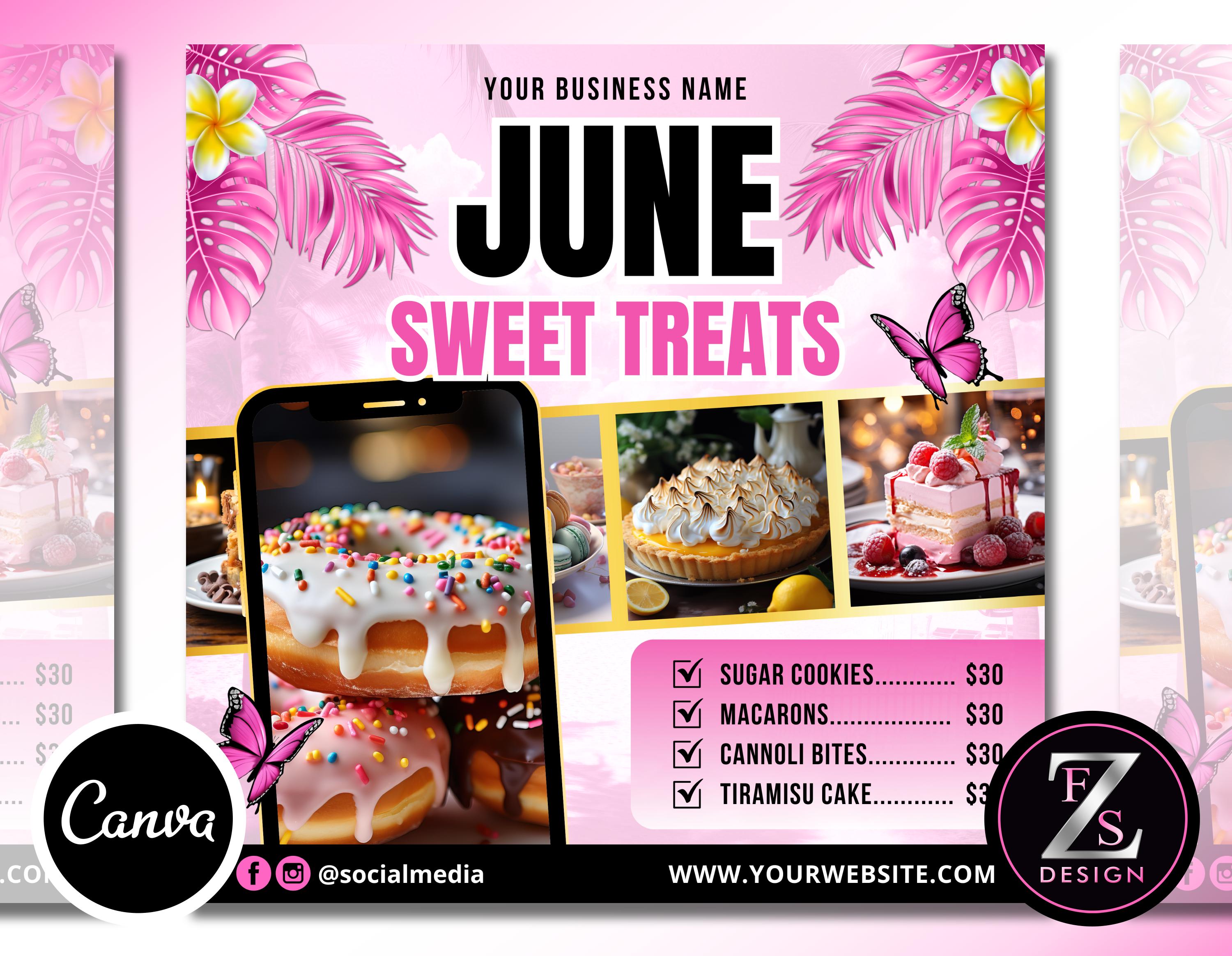 June Bakery Flyer, Bake Sale Flyer, Sweet Treats Flyer, Summer Flyer ...