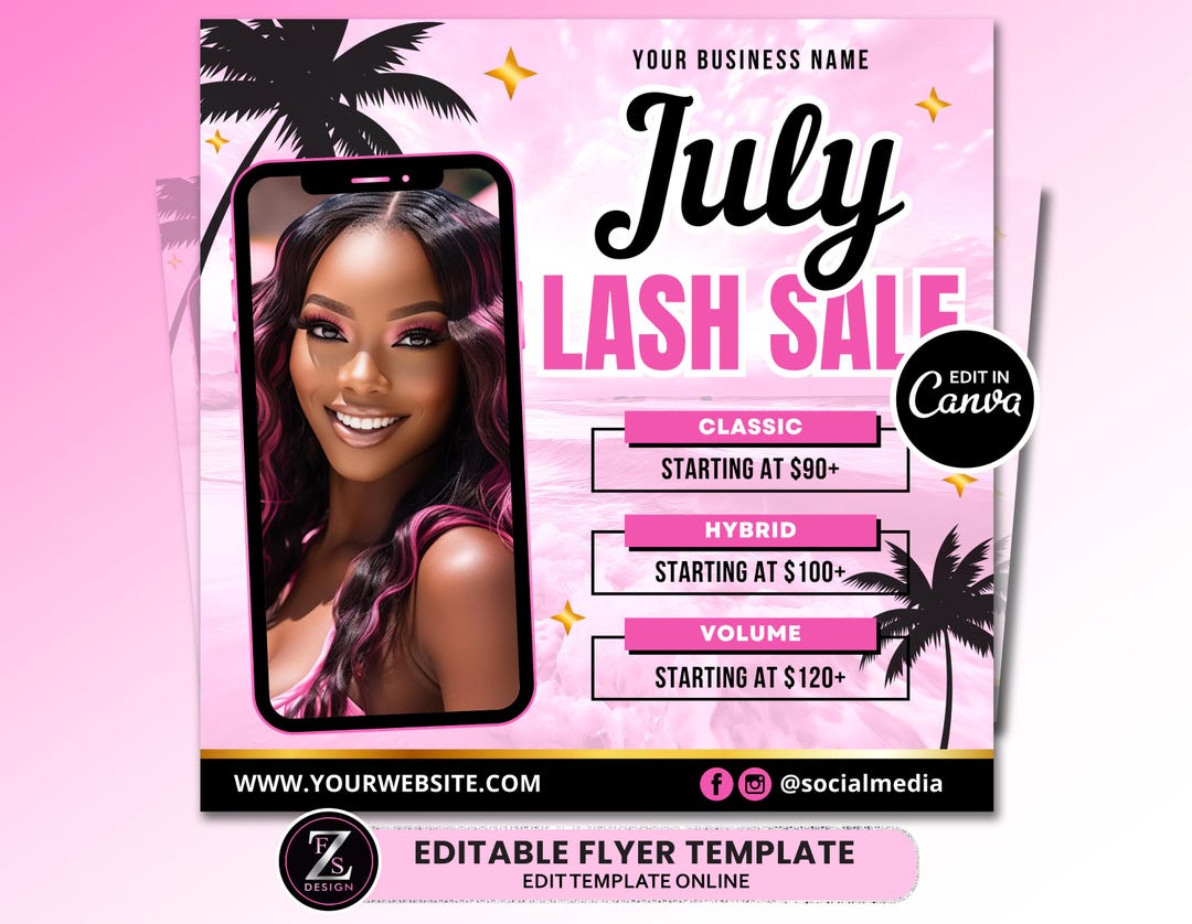 July Lash Sale Flyer, DIY Lash Extensions Flyer, Lash Deals Flyer ...