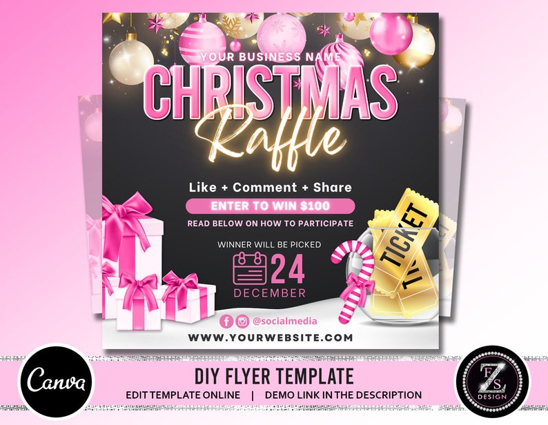 Christmas Raffle Giveaway Flyer DIY Holiday Flyer Giveaway - Etsy