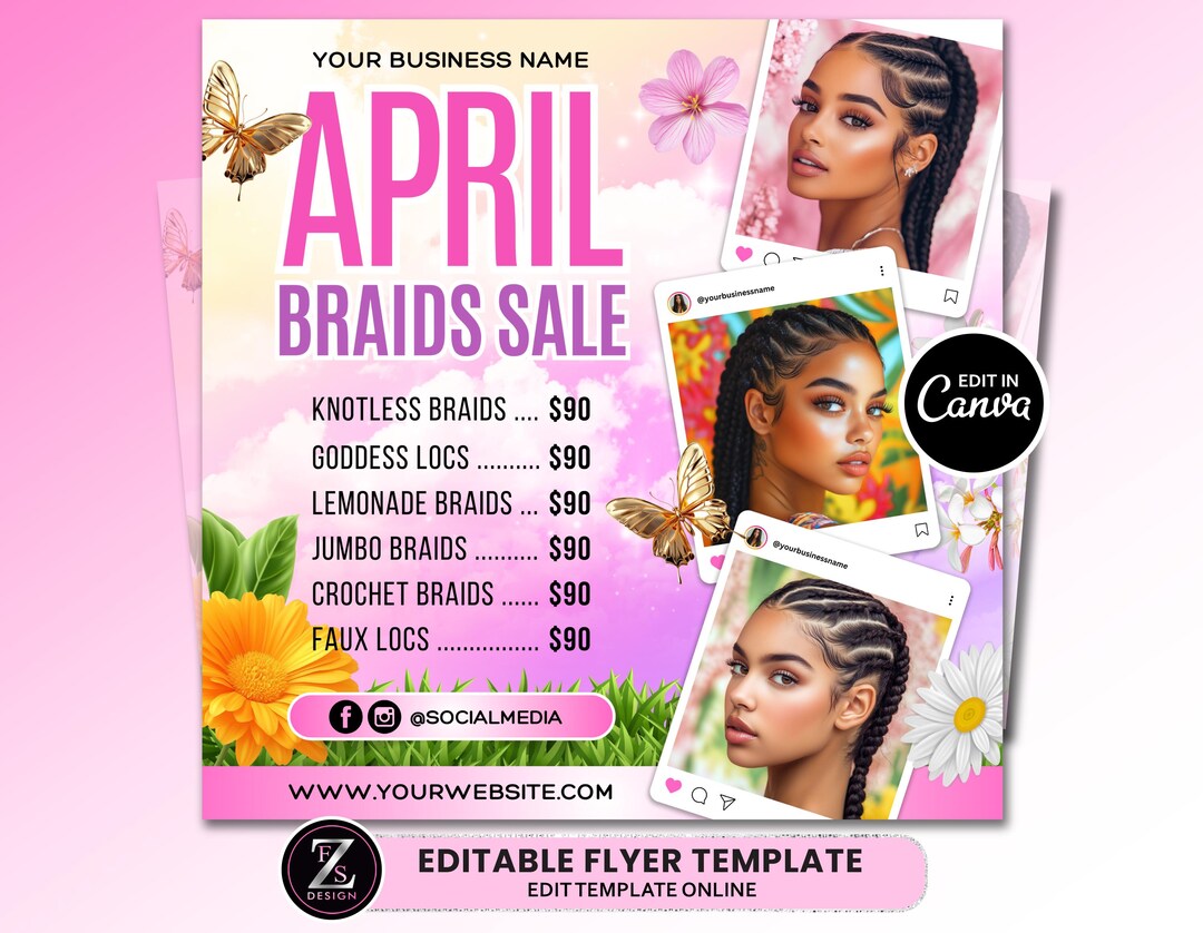 April Braids Price List Flyer, Spring Braids Flyer, April Flyer, Braids ...