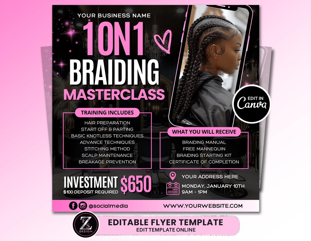 Braiding Masterclass Flyer, Braiding Training Flyer, Hair Masterclass ...