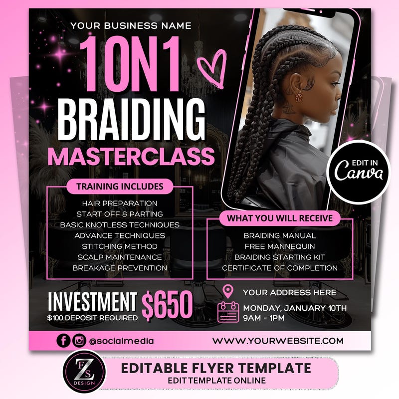 Braid Hair Classes Flyer - Etsy