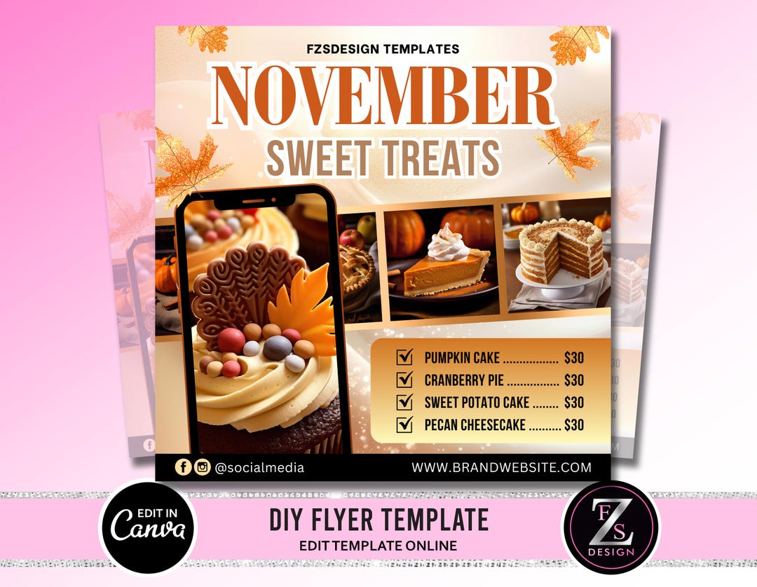 November Bake Sale Flyer, Bakery Flyer, November Sweet Treats Flyer ...
