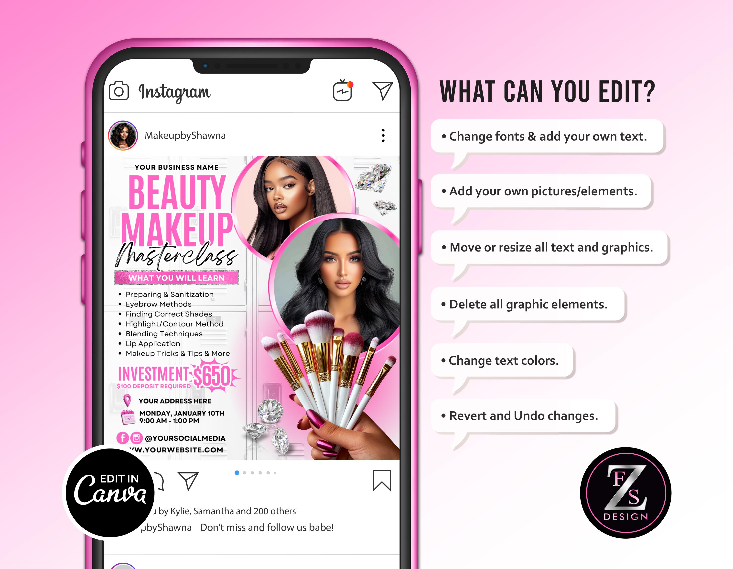 Makeup Masterclass Flyer, MUA Course Flyer Template, Beauty Salon ...
