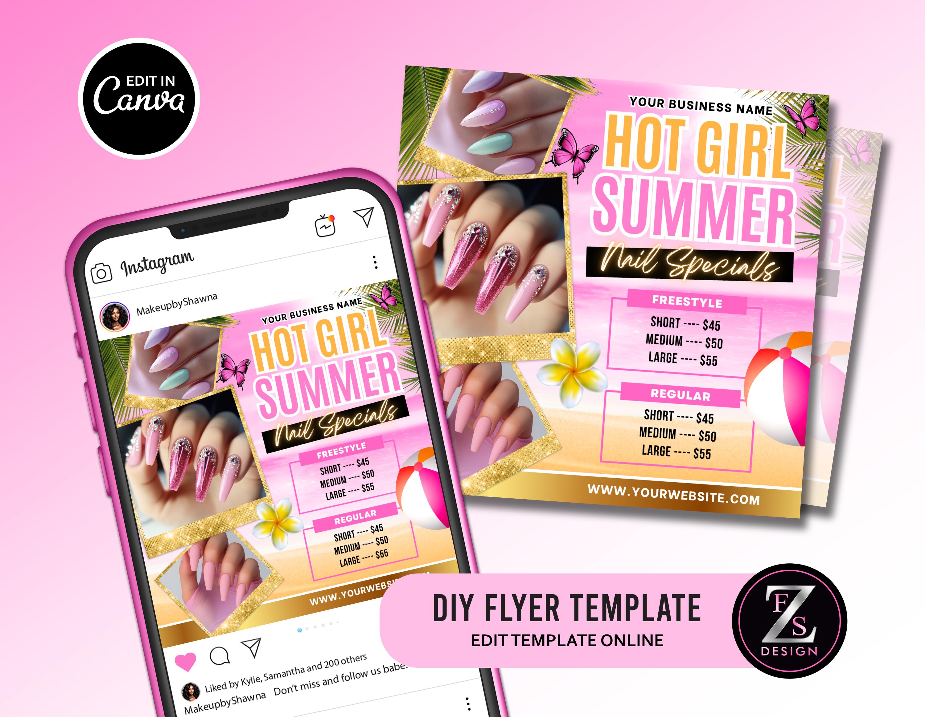 Summer Nails Specials Flyer, Nail Prices Flyer, Summer Flyer, Nails ...