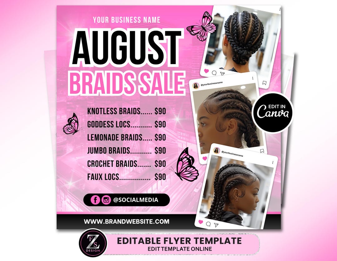 August Braid Sale Flyer, August Flyer, Braid Prices Flyer, Braids Sale ...