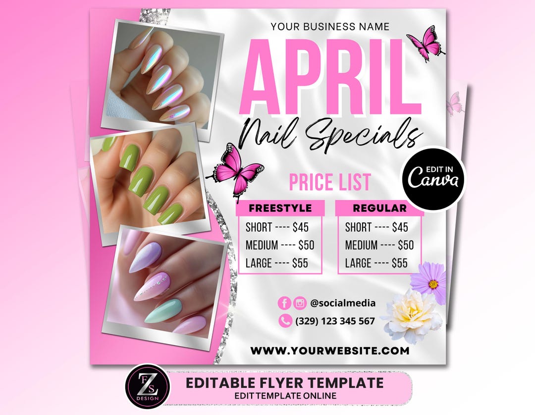 April Nails Specials Flyer, Nail Prices Flyer, April Flyer, Spring ...