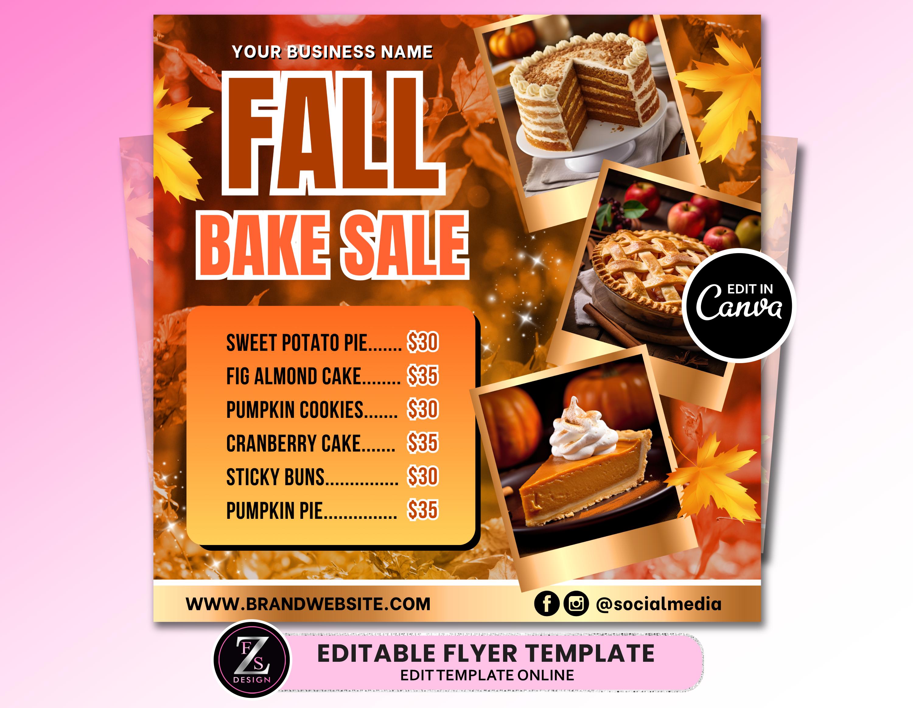 Fall Bakery Flyer, Autumn Bake Sale Flyer, Fall Sweet Treats Flyer ...