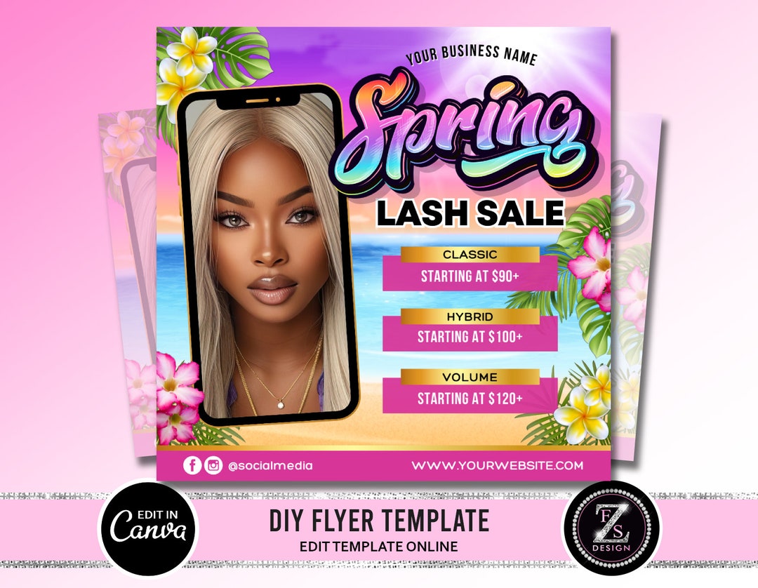 Spring Lashes Sale Flyer, DIY Lash Extensions Flyer, Beauty Lash Deals ...
