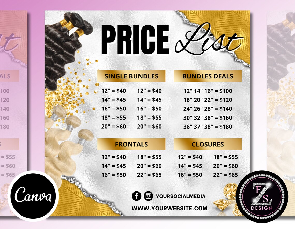 Hair Price List Flyer DIY Wig Flyer Braids Pricing List - Etsy