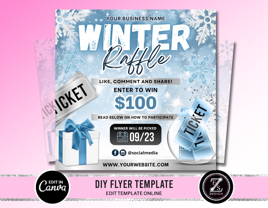 Winter Raffle Giveaway Flyer, DIY Winter Flyer, Giveaway Flyer, Raffle ...