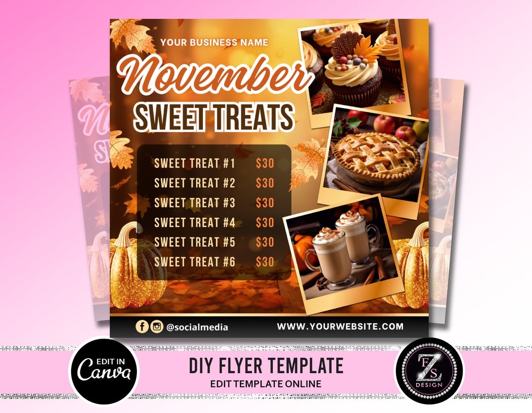 November Bake Sale Flyer, Bakery Flyer, November Sweet Treats Flyer ...